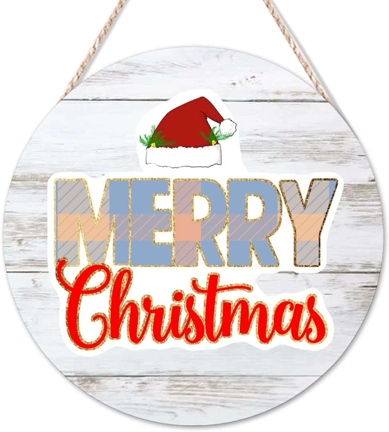 Welcome Sign Buffalo Plaid Merry Christmas Round Wood Sign Vintage ...