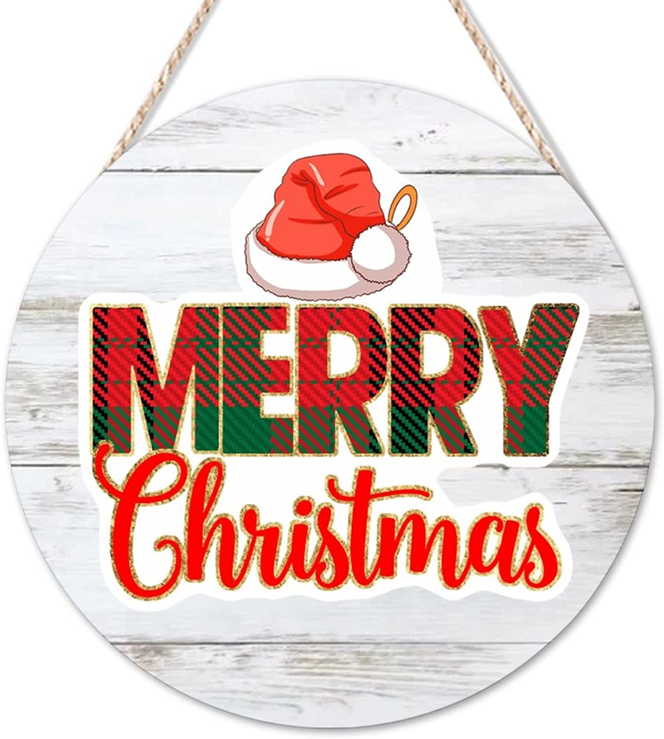 Welcome Sign Buffalo Plaid Merry Christmas Round Wooden Signs Christmas ...