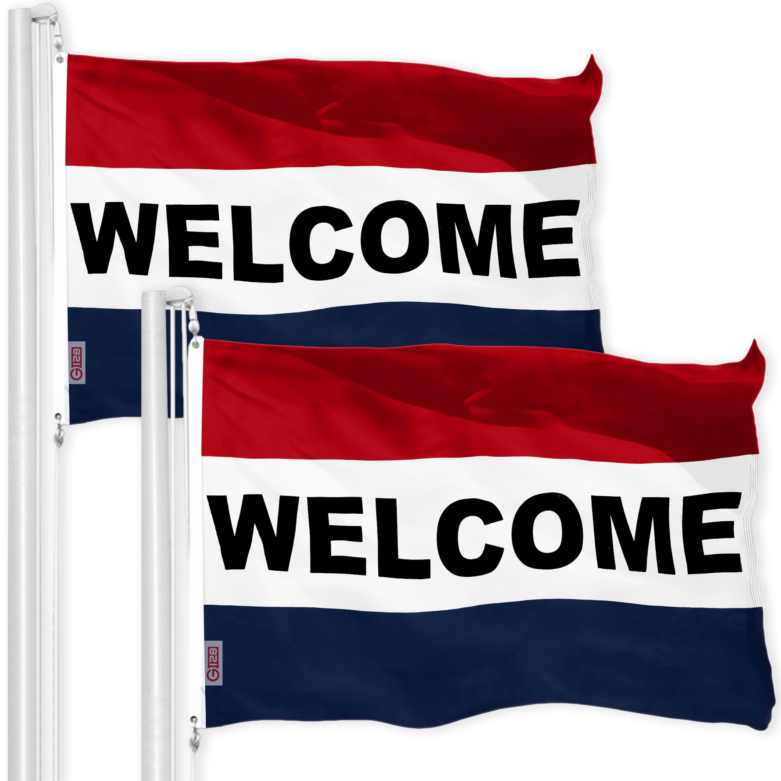 Welcome Sign Business Flag 3x5FT 2-Pack Printed 150D Polyester By G128 ...