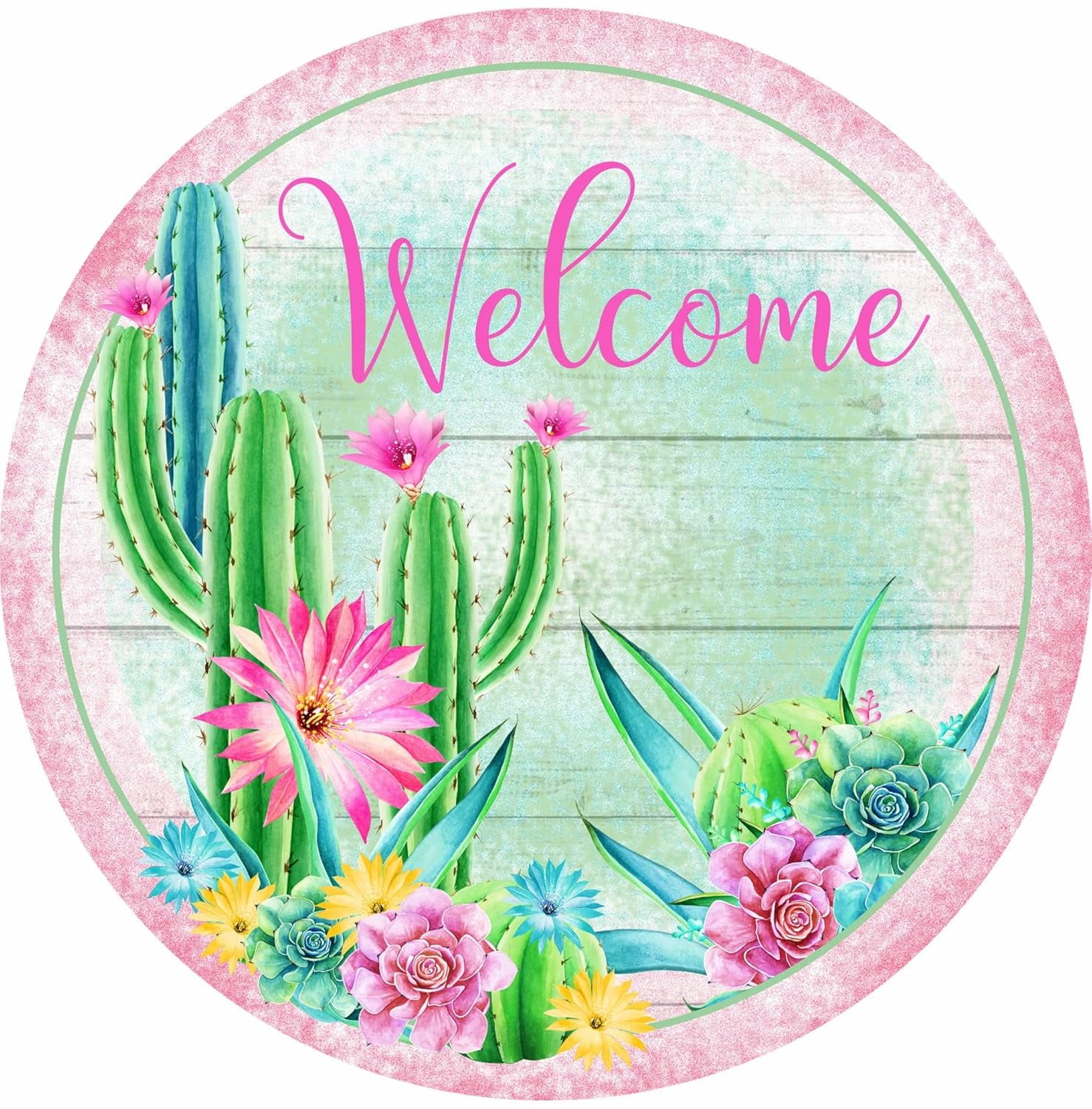 Welcome Sign Cactus Sign Succulents Sign Everyday Sign Metal Wreath ...