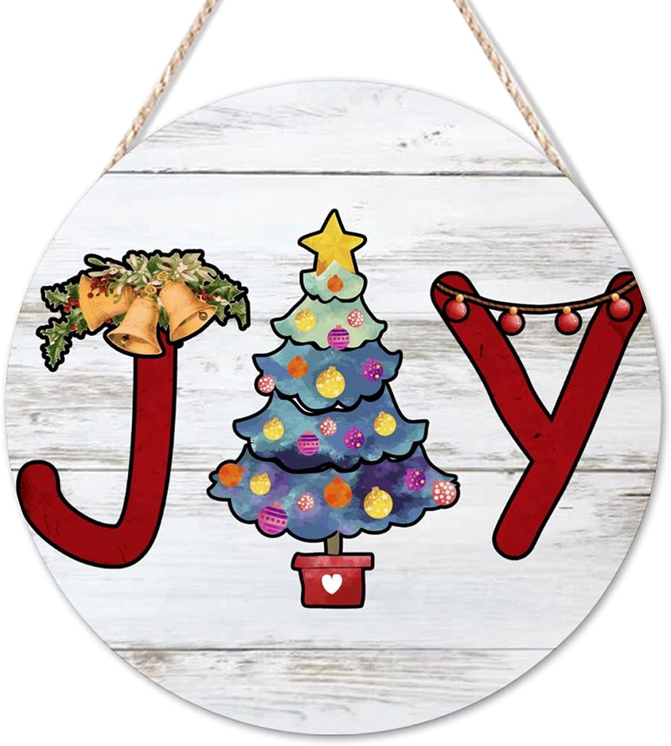 Welcome Sign Christmas Buffalo Plaid Joy Round Wood Signs Christmas ...