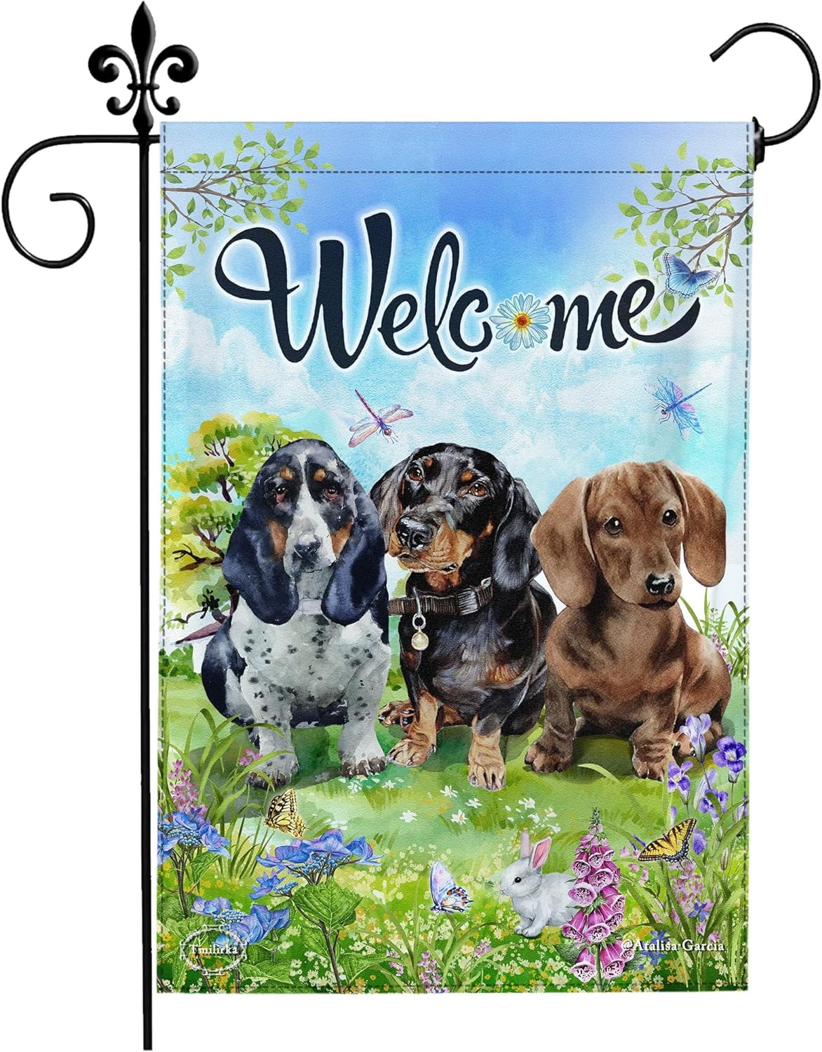 Welcome Sign Cute Dachshund Dog Puppy Lovers Spring Flowers Florals ...