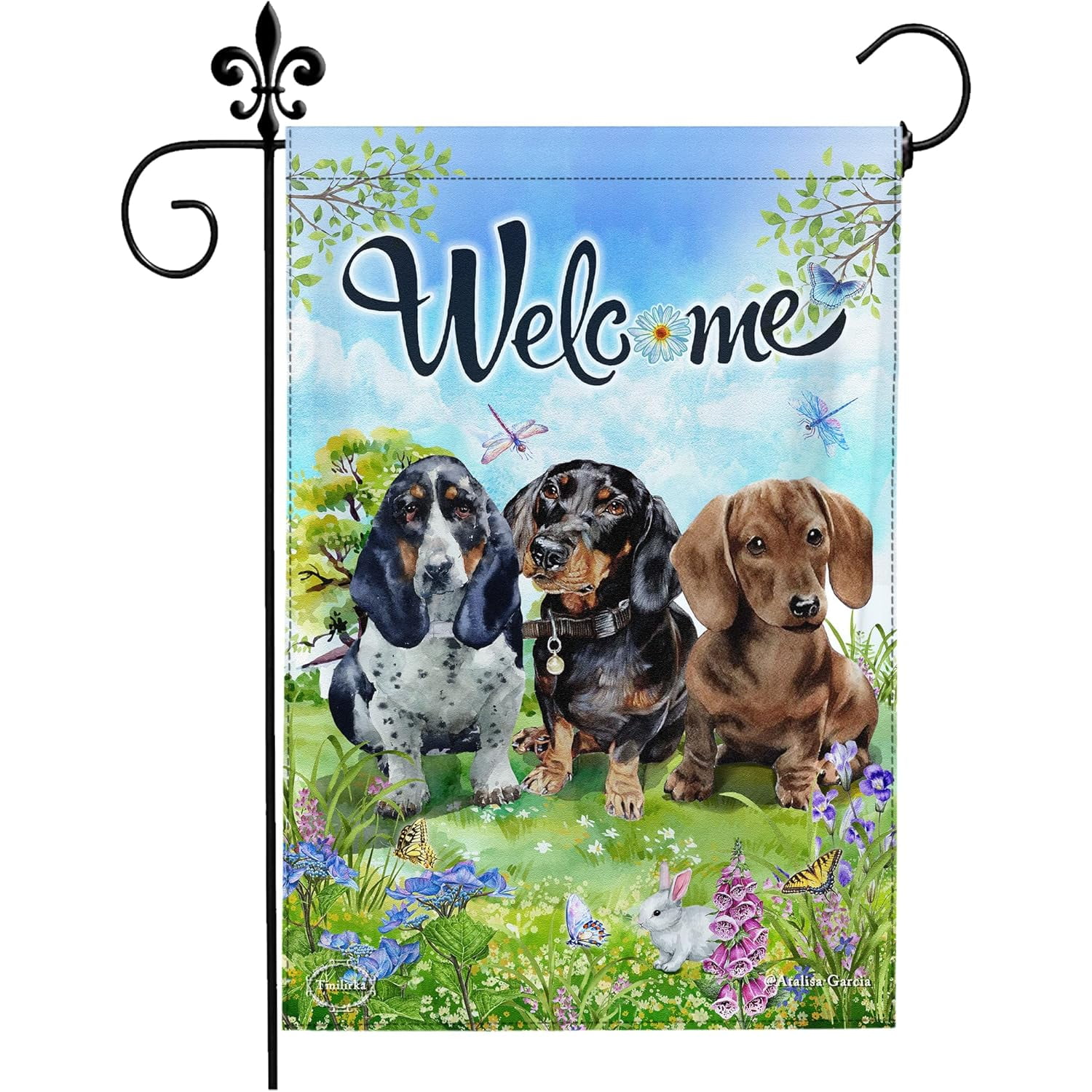 Welcome Sign Cute Dachshund Dog Puppy Lovers Spring Flowers Florals ...