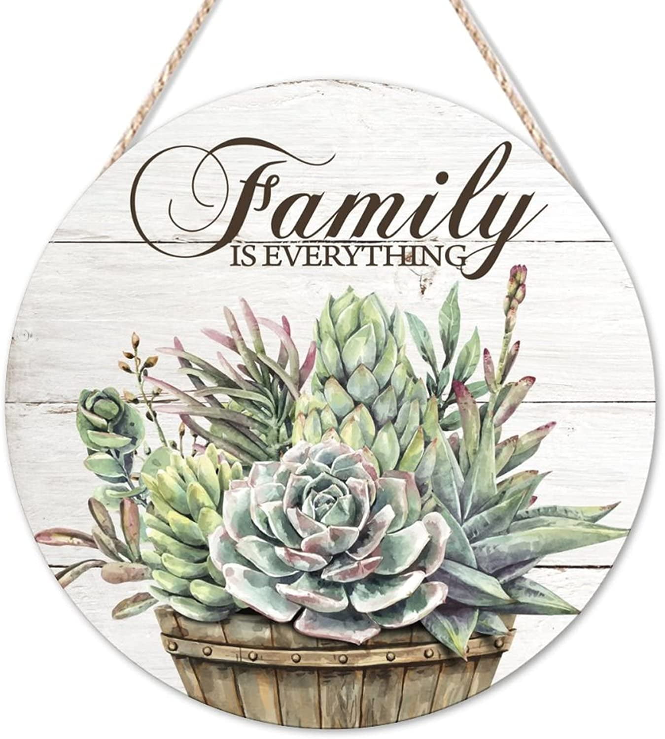 Welcome Sign Family is Everything Round Wooden Signs Succulent Plants ...