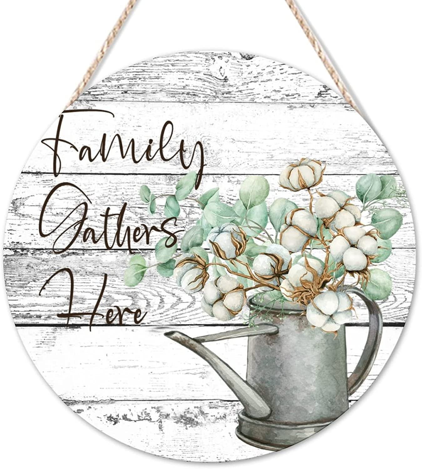 Welcome Sign Family Gathers Here Round Wooden Signs Spring Kapok Flower ...
