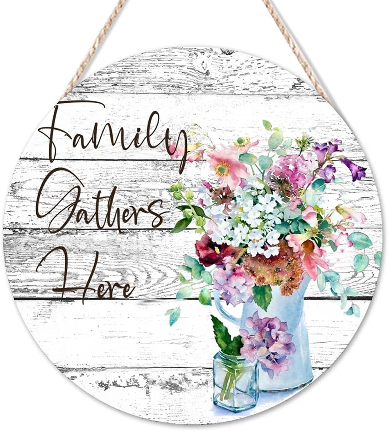 Welcome Sign Family Gathers Here Round Wooden Signs Spring Orchid ...