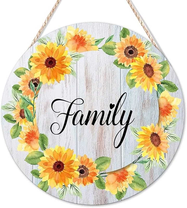 Welcome Sign Family Round Wooden Signs Spring Rose Flower Wreath Door ...