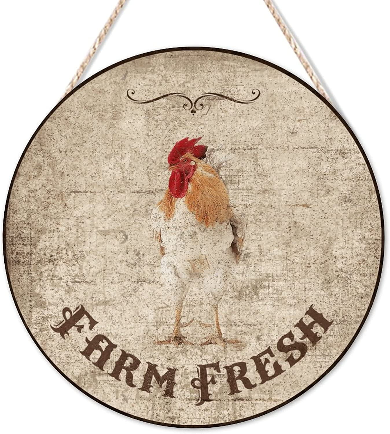 Welcome Sign Farm Fresh Rooster Round Wood Sign Farm Chicken Wooden Art ...