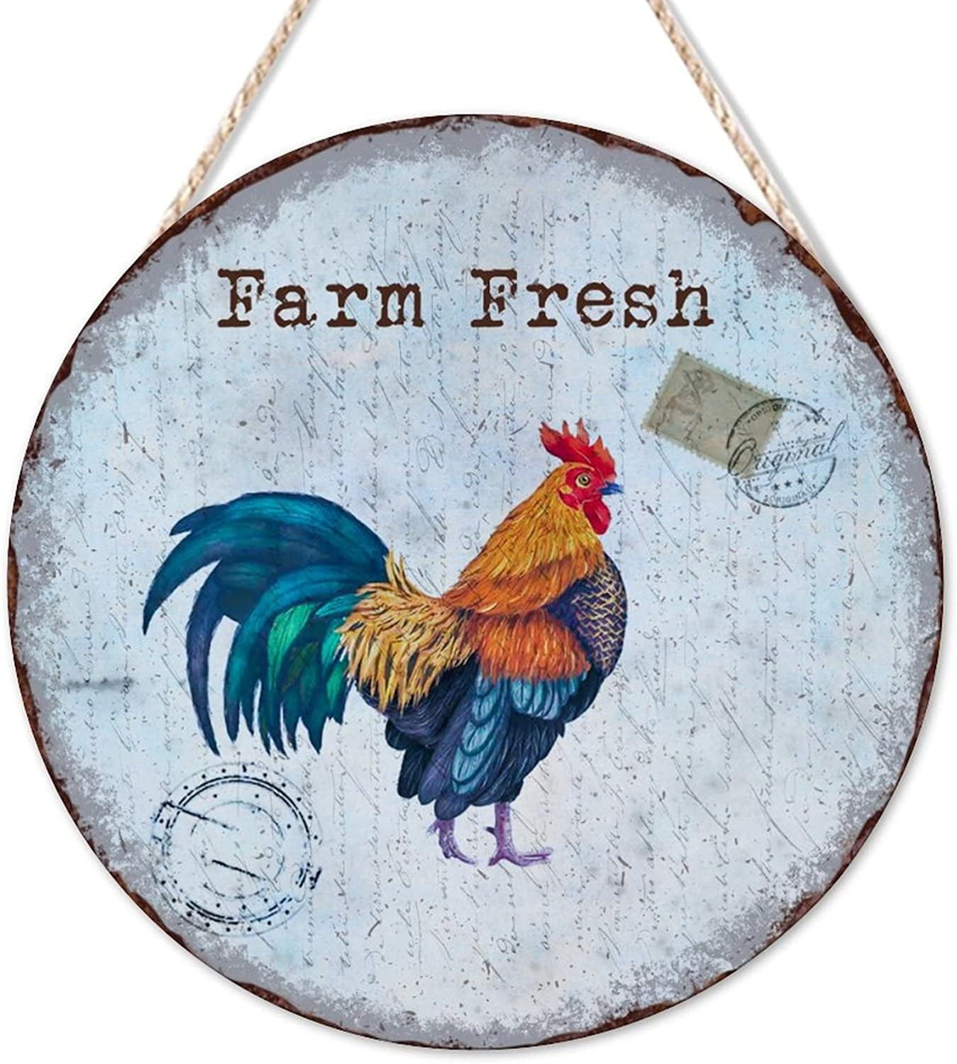 Welcome Sign Farm Fresh Rooster Round Wood Sign Classic Farm Chicken ...