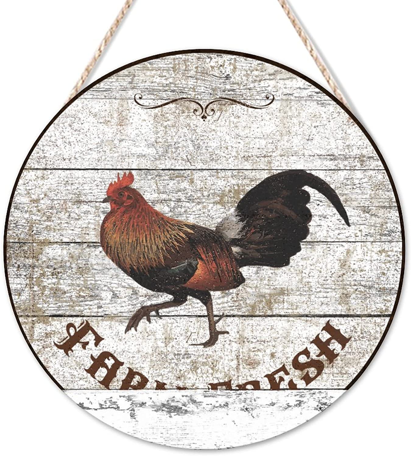 Welcome Sign Farm Fresh Rooster Round Wood Sign Farmhouse Farm Chicken ...