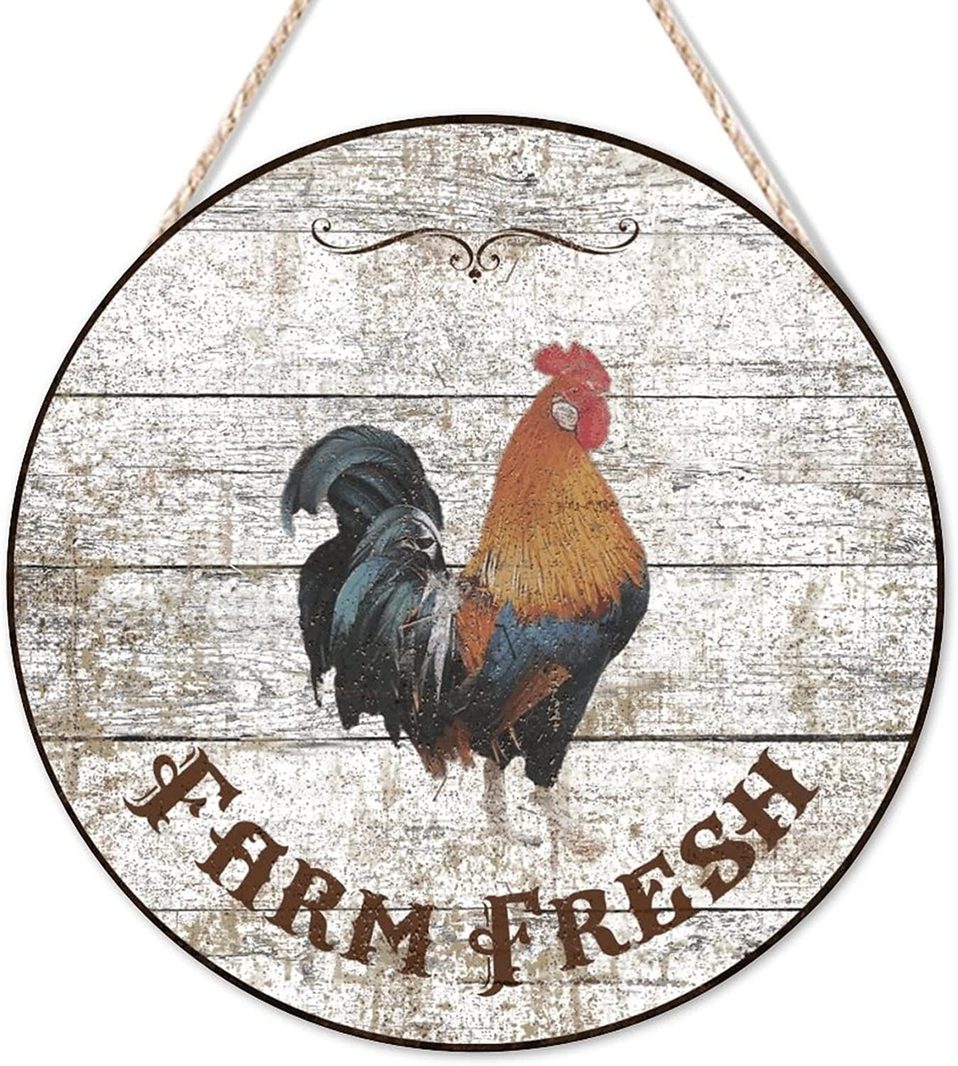 Welcome Sign Farm Fresh Rooster Round Wood Signs Farm Life Wooden Art ...