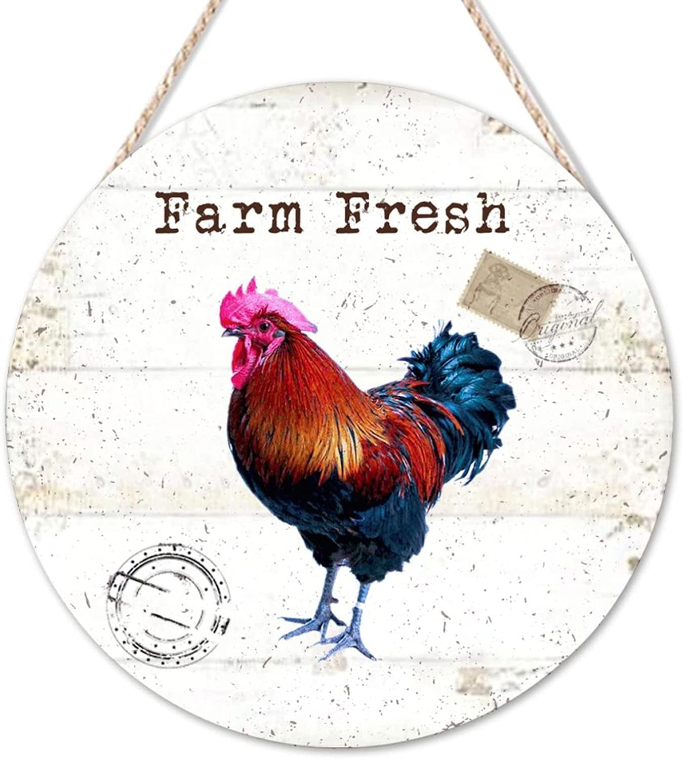 Welcome Sign Farm Fresh Rooster Round Wood Signs Retro Farm Life ...