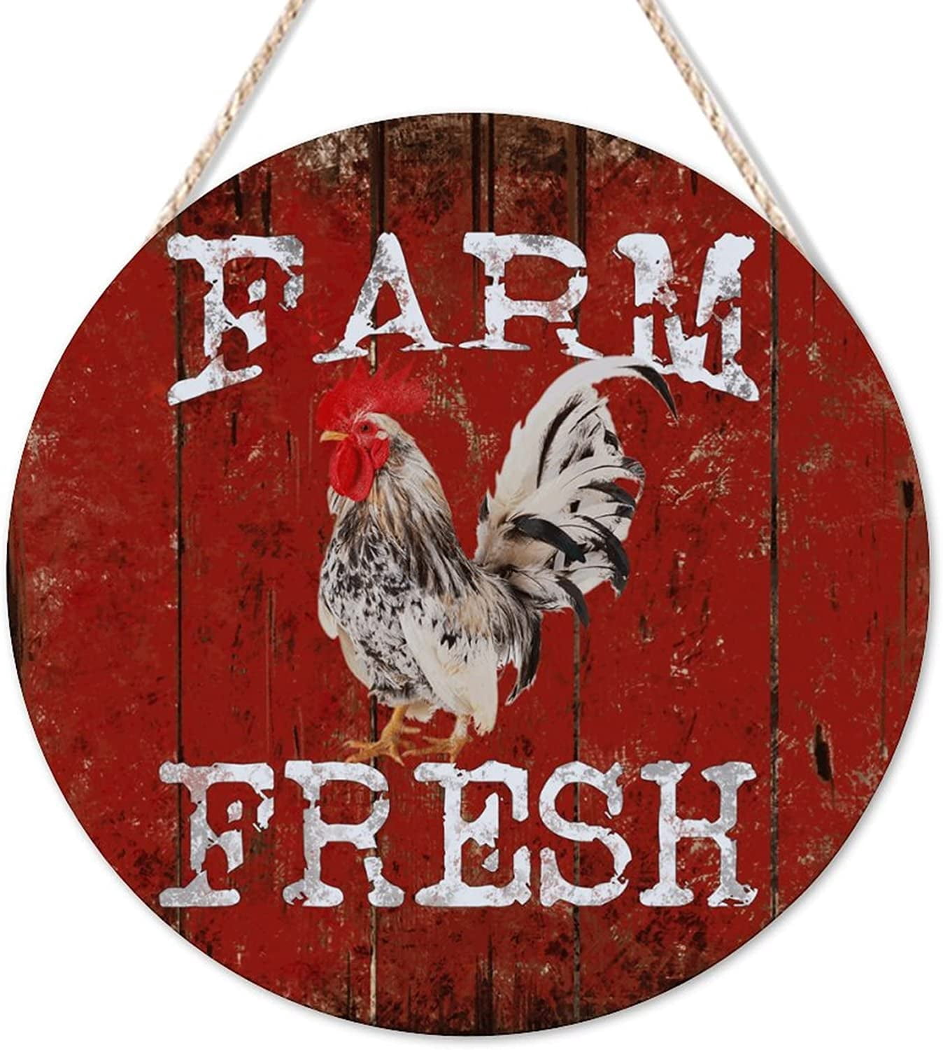 Welcome Sign Farm Fresh Rooster Round Wood Signs Retro Farm Sweet Farm ...
