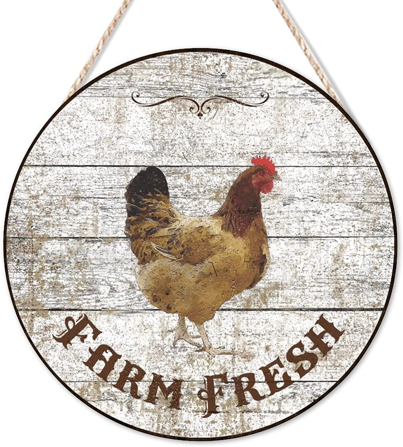 Welcome Sign Farm Fresh Rooster Round Wood Signs Retro Farm Sweet Farm ...