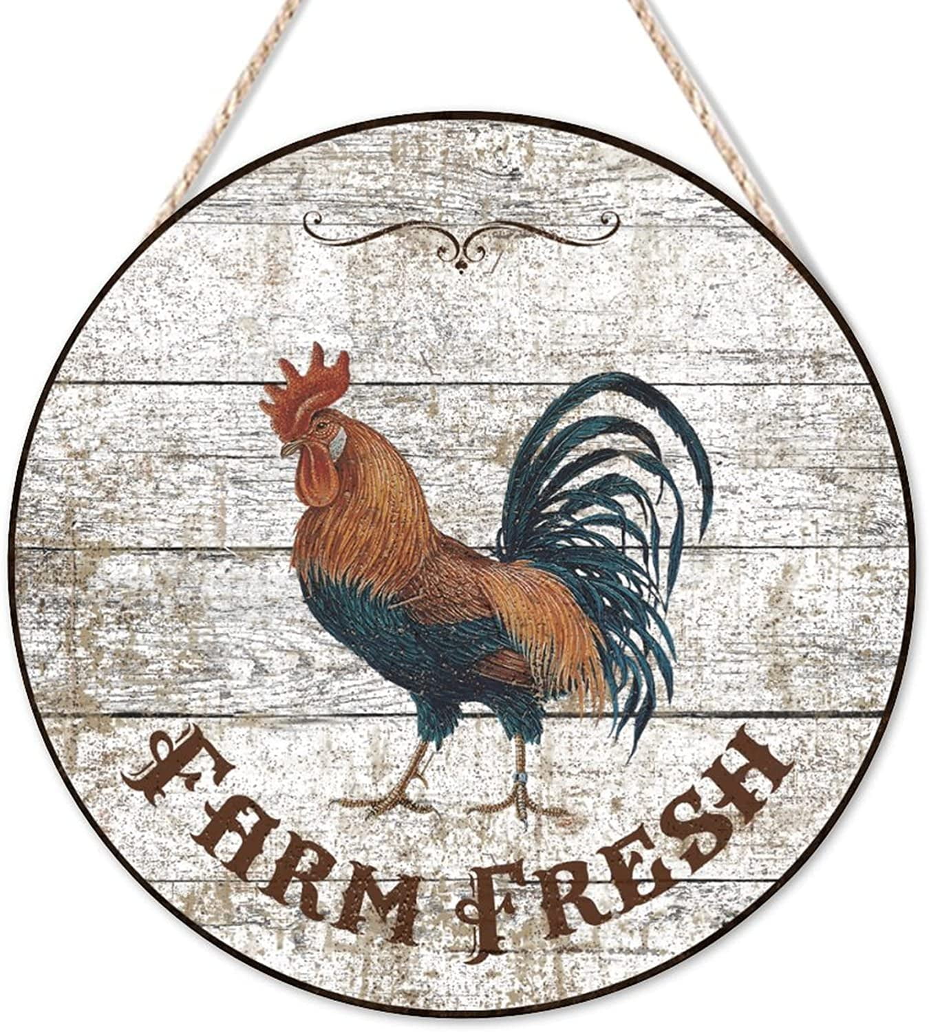 Welcome Sign Farm Fresh Rooster Round Wood Sign Vintage Farm Rooster ...