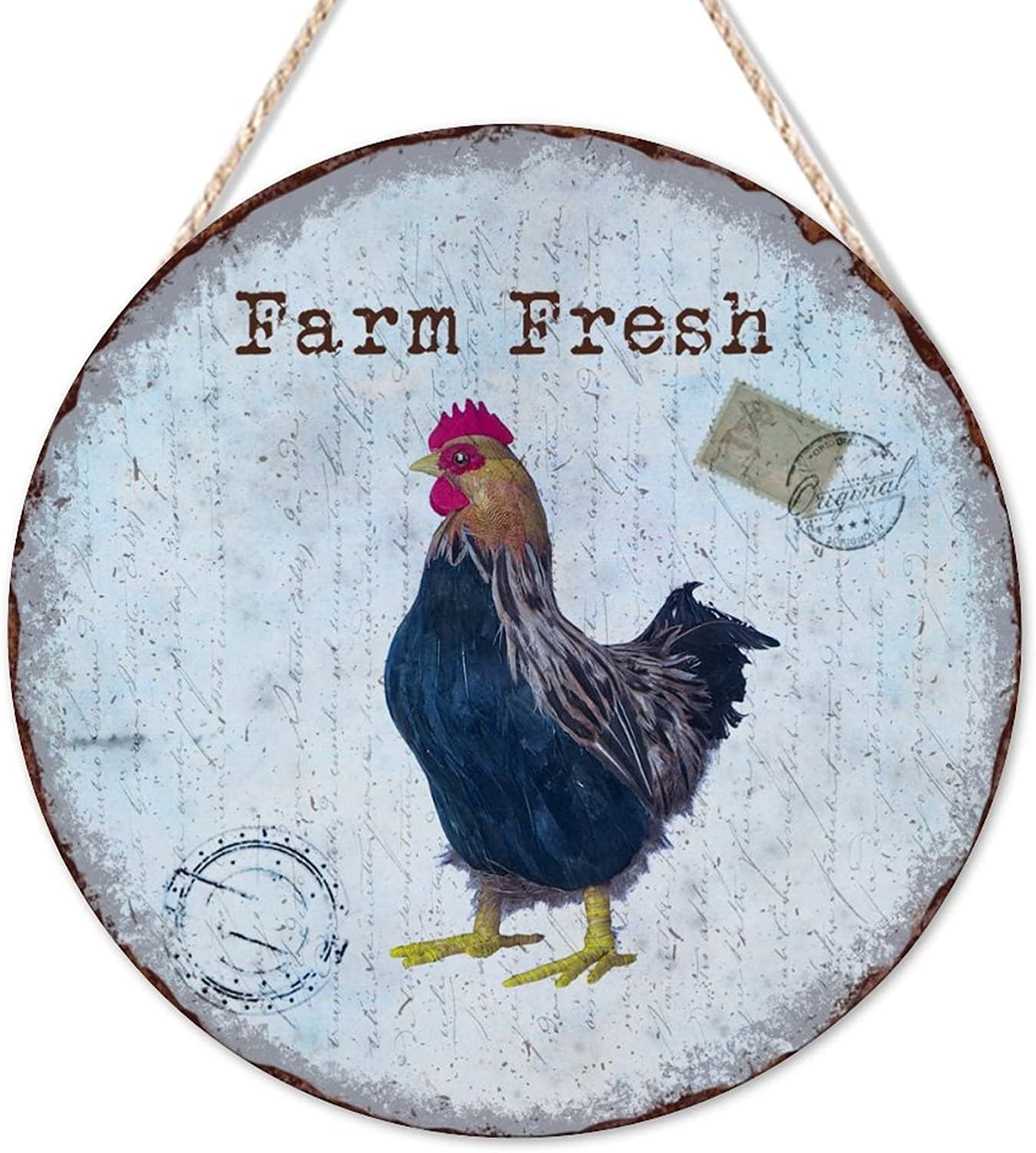 Welcome Sign Farm Fresh Rooster Round Wooden Signs Farmhouse Farm ...