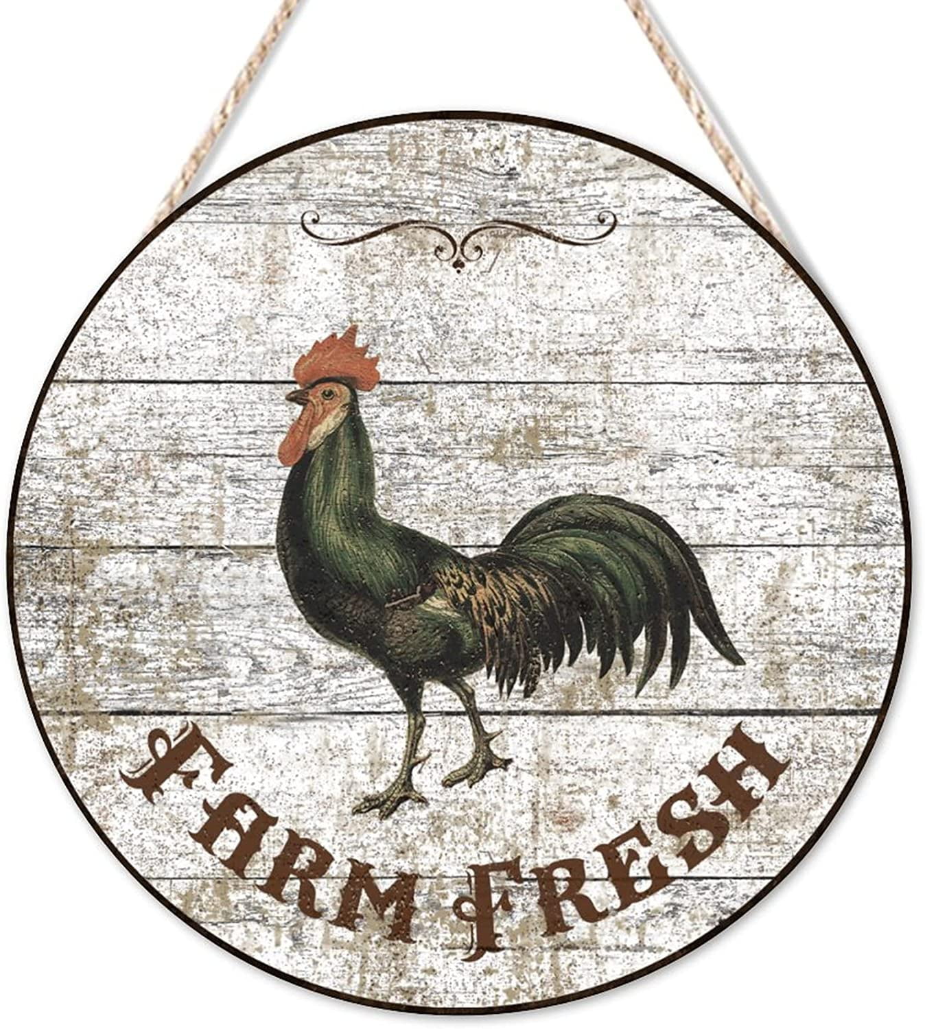 Welcome Sign Farm Fresh Rooster Round Wooden Signs Farmhouse Farm ...