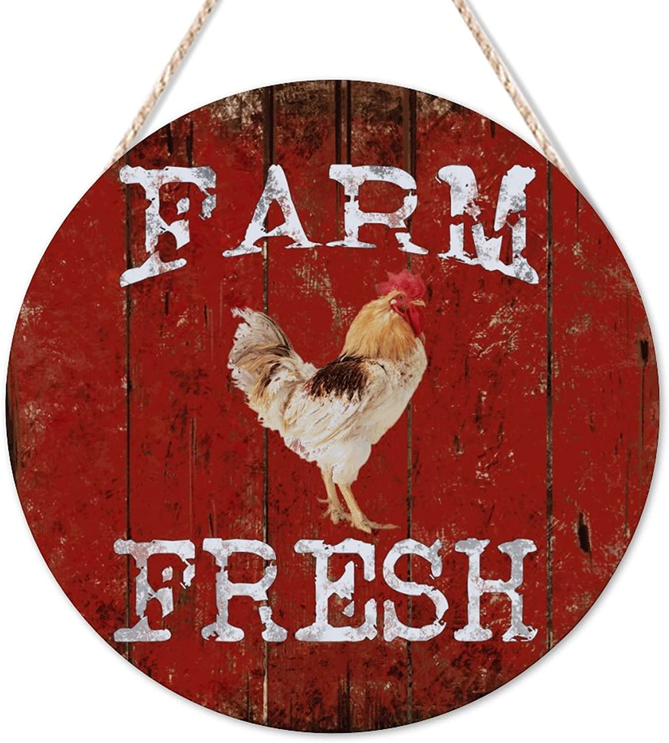 Welcome Sign Farm Fresh Rooster Round Wooden Signs Farmhouse Farm ...