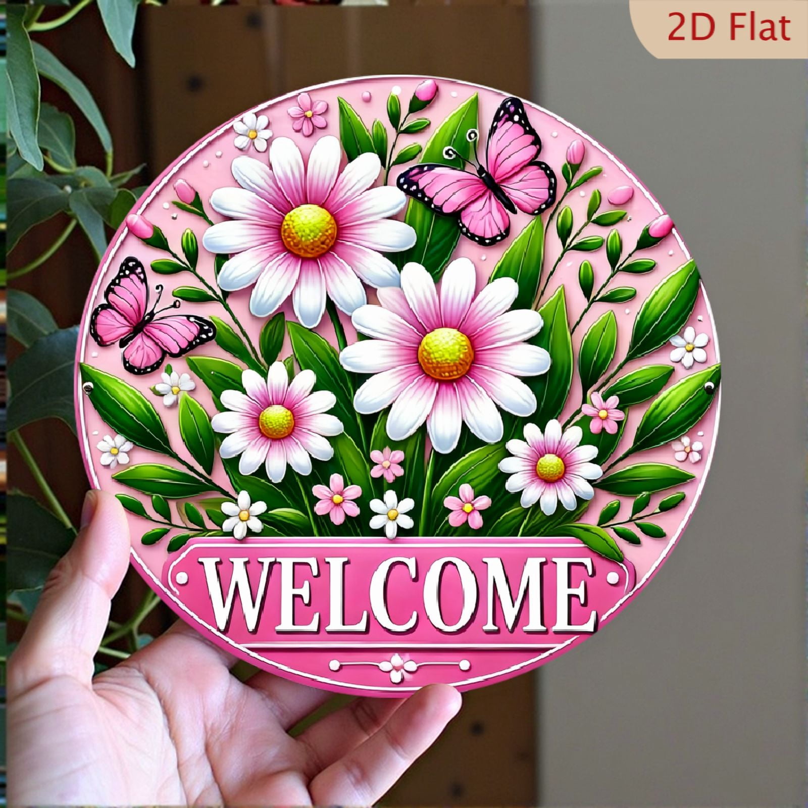 Welcome Sign, Flowers Decor, 8" Round Aluminum Wall Art Sign, Metal ...