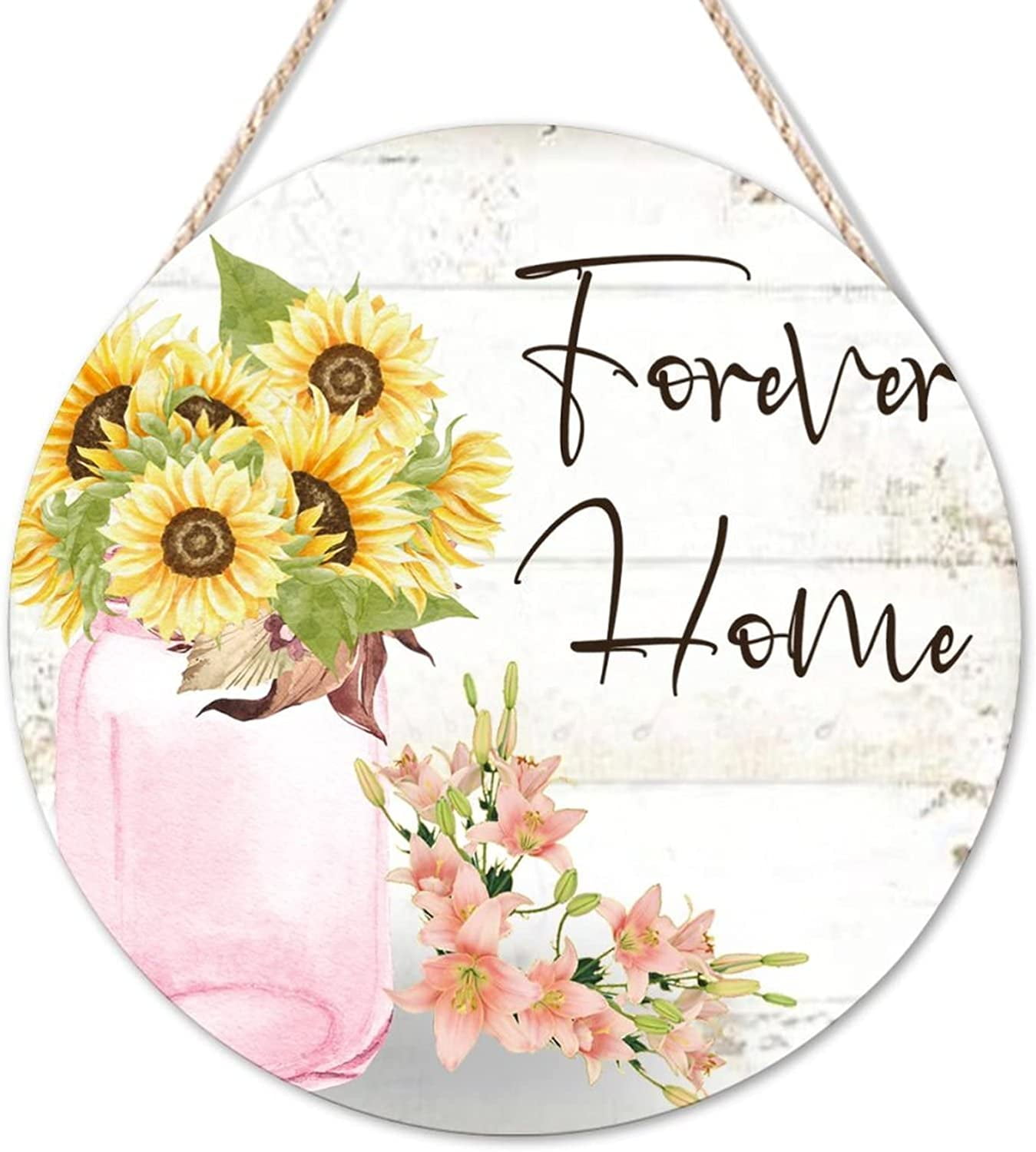 Welcome Sign Forever Home Round Wooden Signs Spring Sunflower Flower in ...