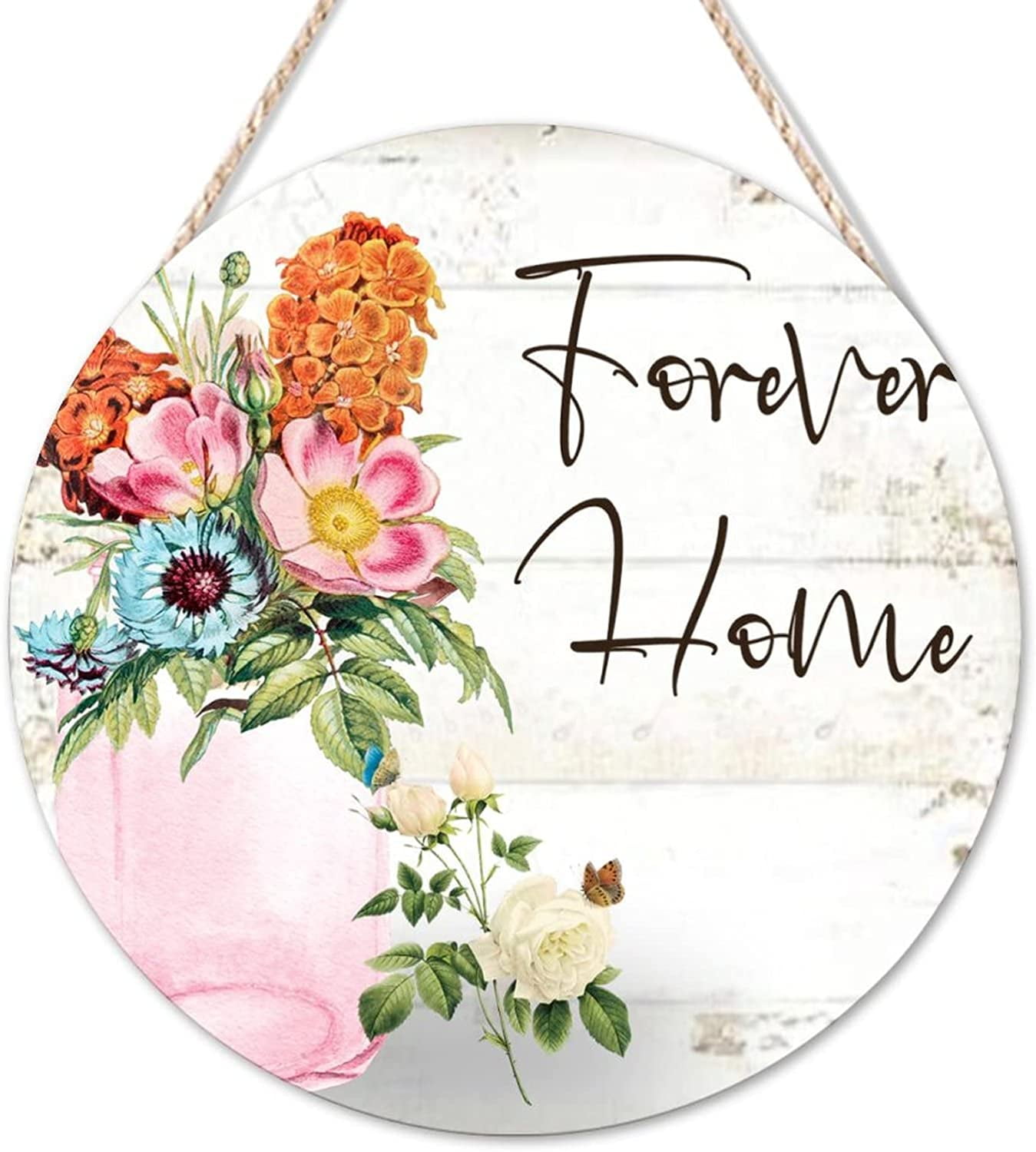 Welcome Sign Forever Home Round Wooden Sign Spring Orchid Flower in ...