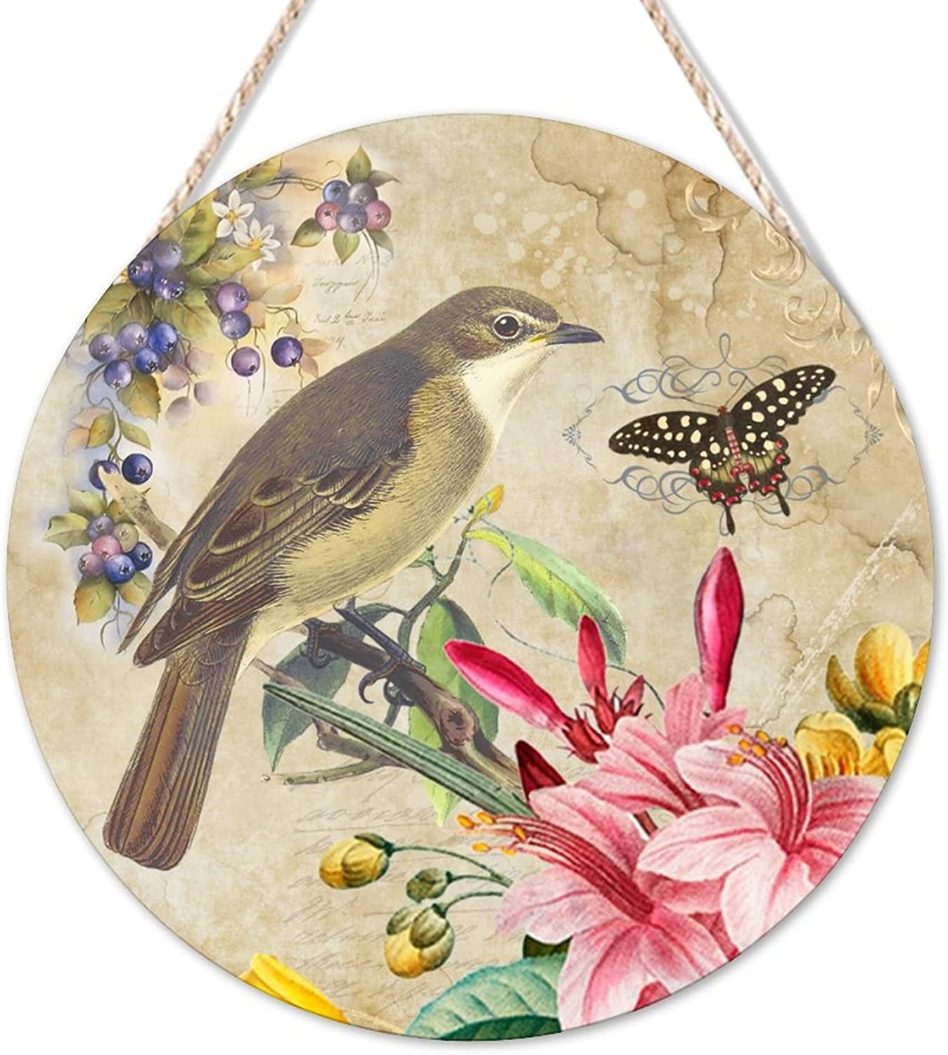 Welcome Sign French Hummingbird Butterfly Lily Flower Round Wooden Sign ...