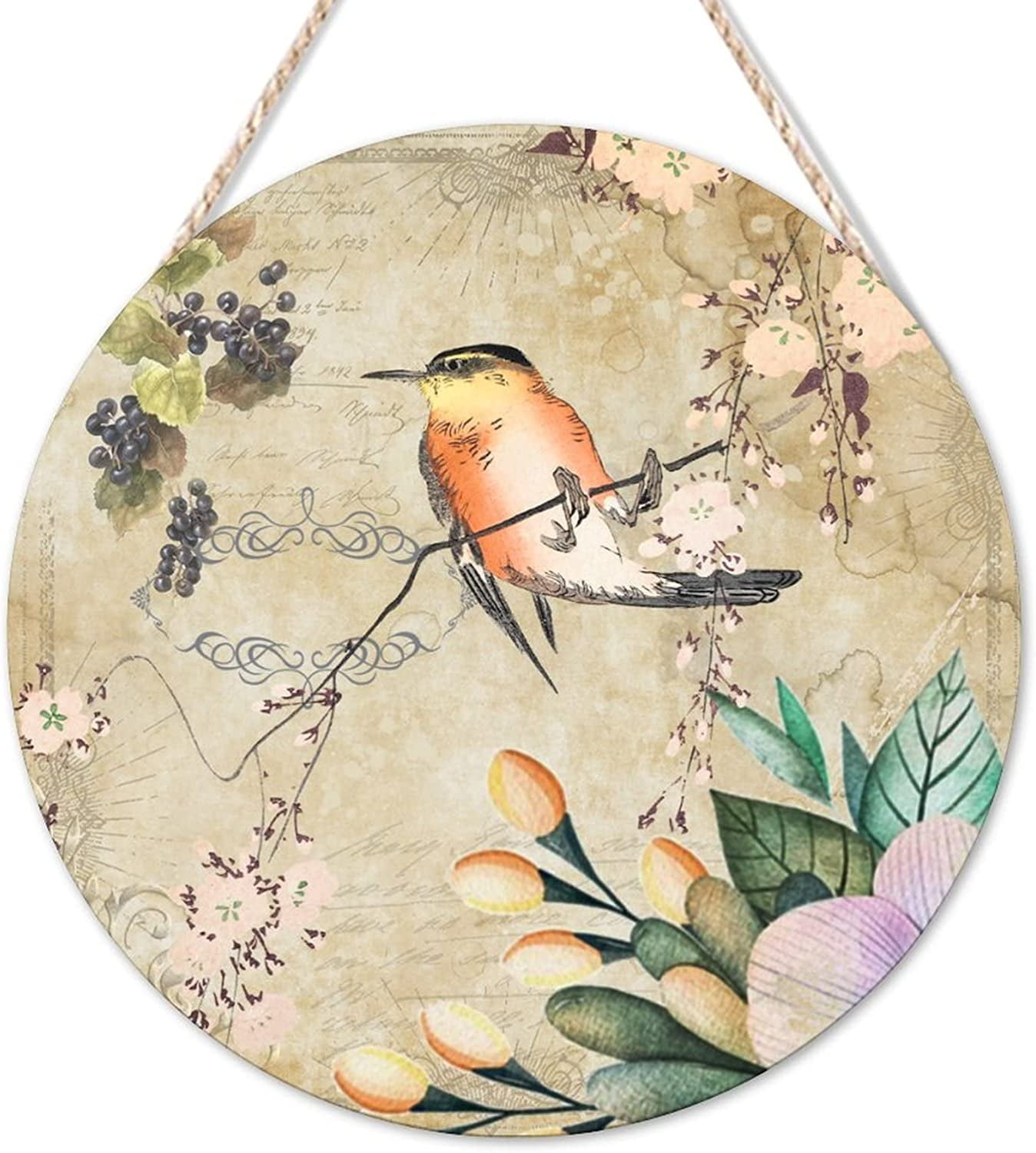 Welcome Sign French Hummingbird Butterfly Tulip Flower Round Wood Sign ...