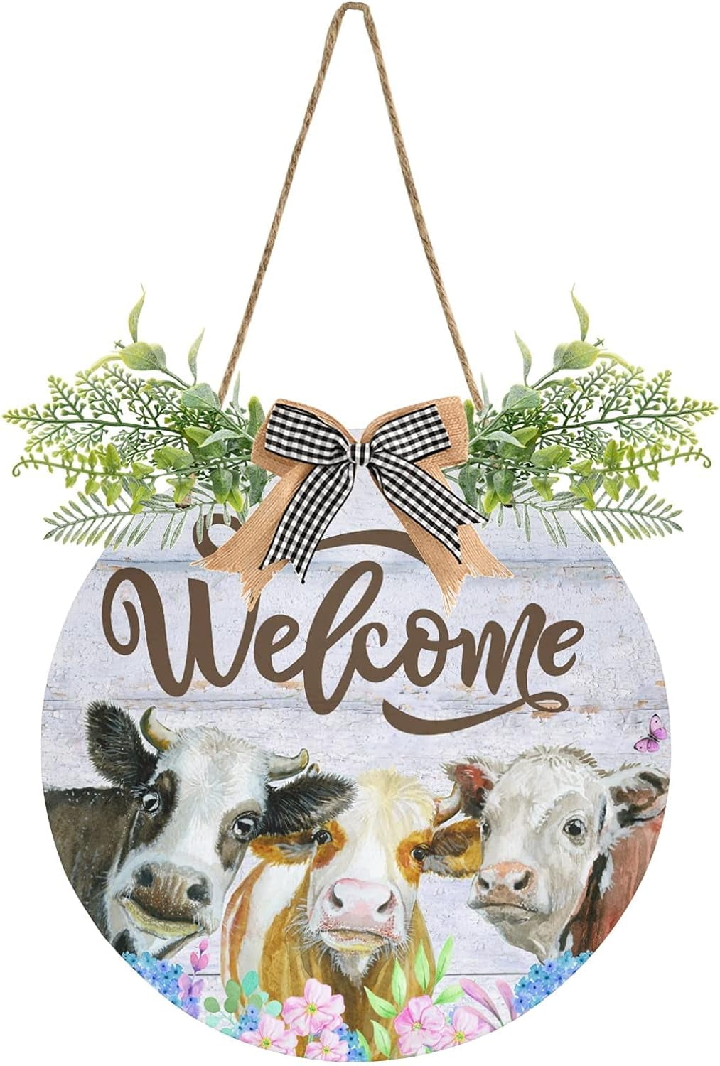 Welcome Sign for Front Door Cow Hanging Sign 12 in Home Wall Porch for ...