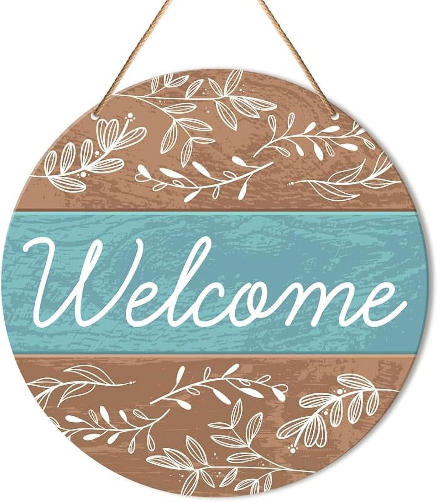 Welcome Sign Front Door Decor, Welcome Round Wood Hanging Sign Decor ...