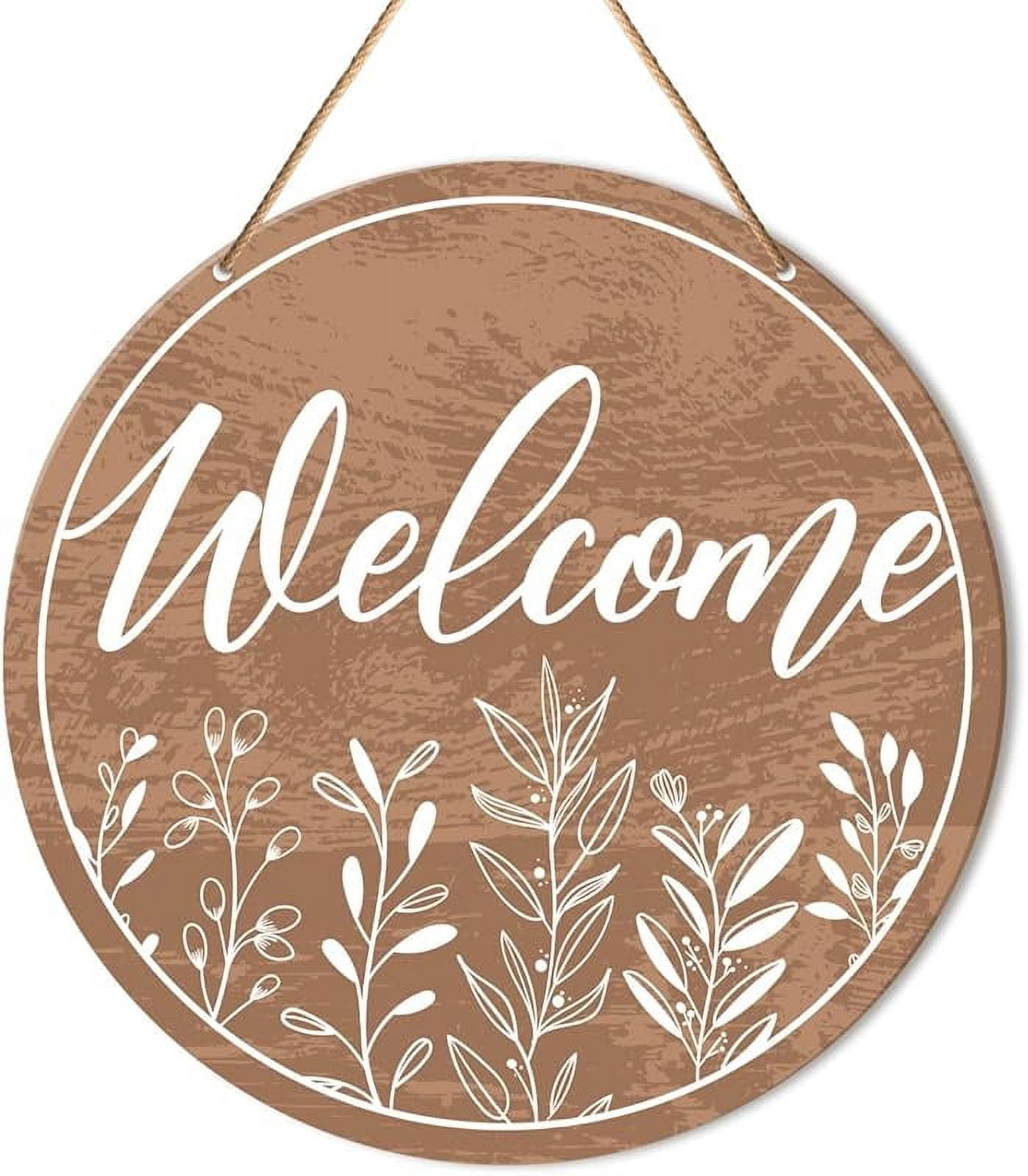 Welcome Sign Front Door Decor, Welcome Round Wood Hanging Sign Decor ...