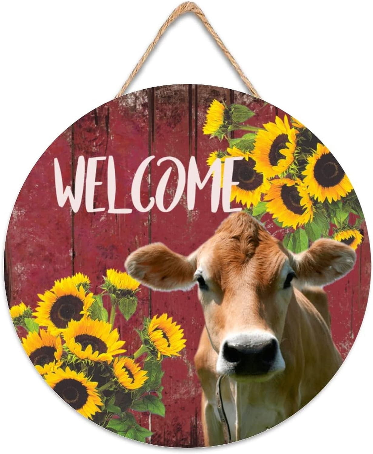 Welcome Sign Front Door Decoration, 8" Rustic Round Wood Wreaths Wall ...