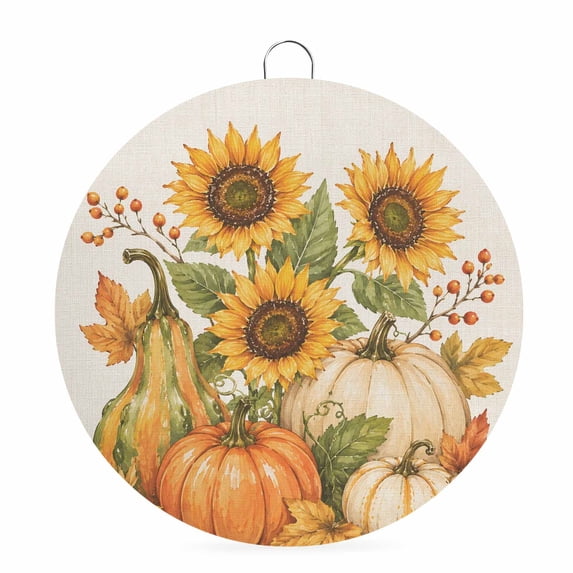 Welcome Sign for Front Door, Fall Thanksgiving Round Metal Wall Art ...