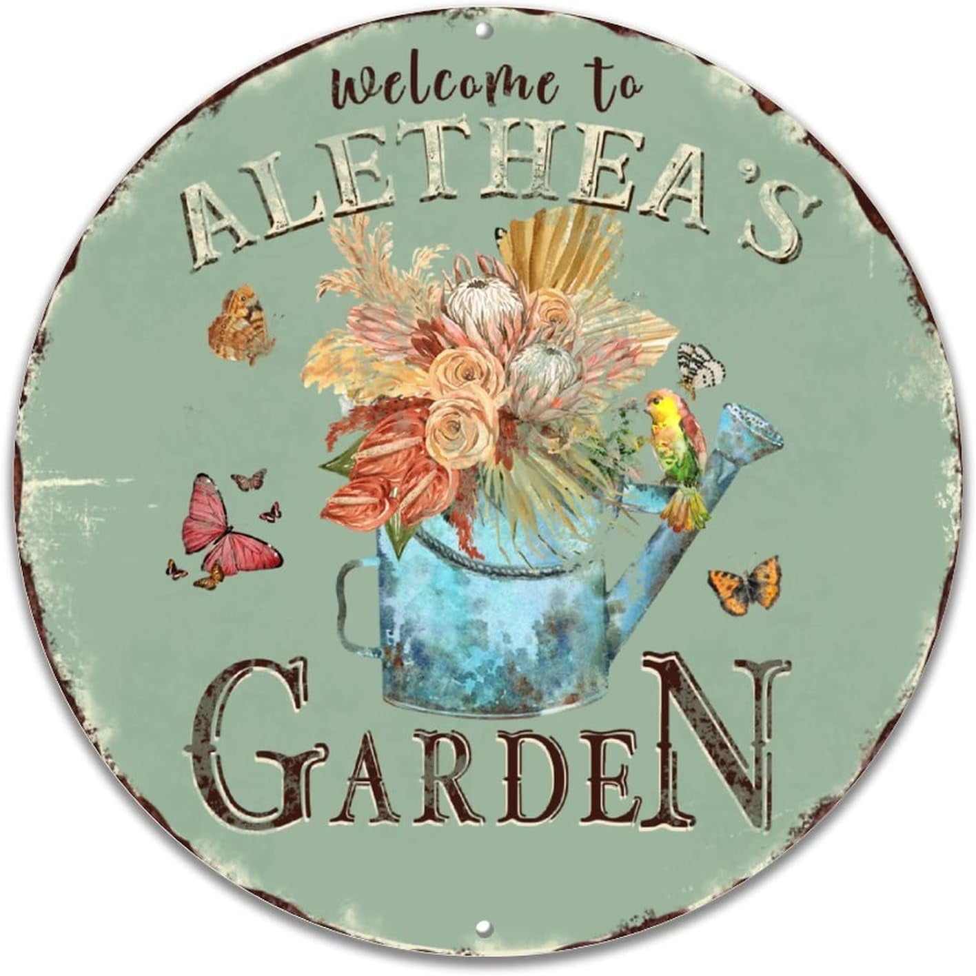 Welcome Sign Front for Door Garden Tin Sign Garden Butterfly Metal Wall ...