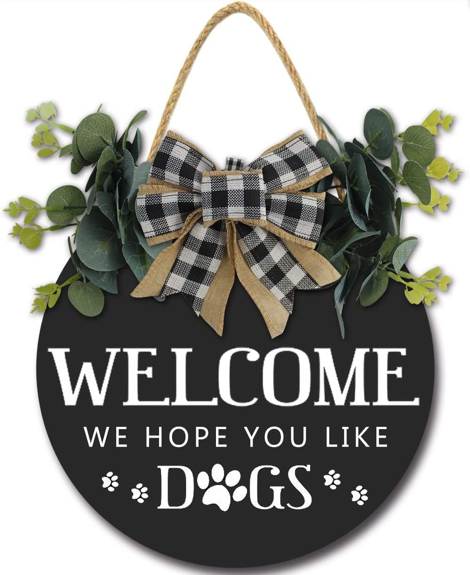 Welcome Sign for Front Door, Hello Sign with Greenery Decor Round Wood ...