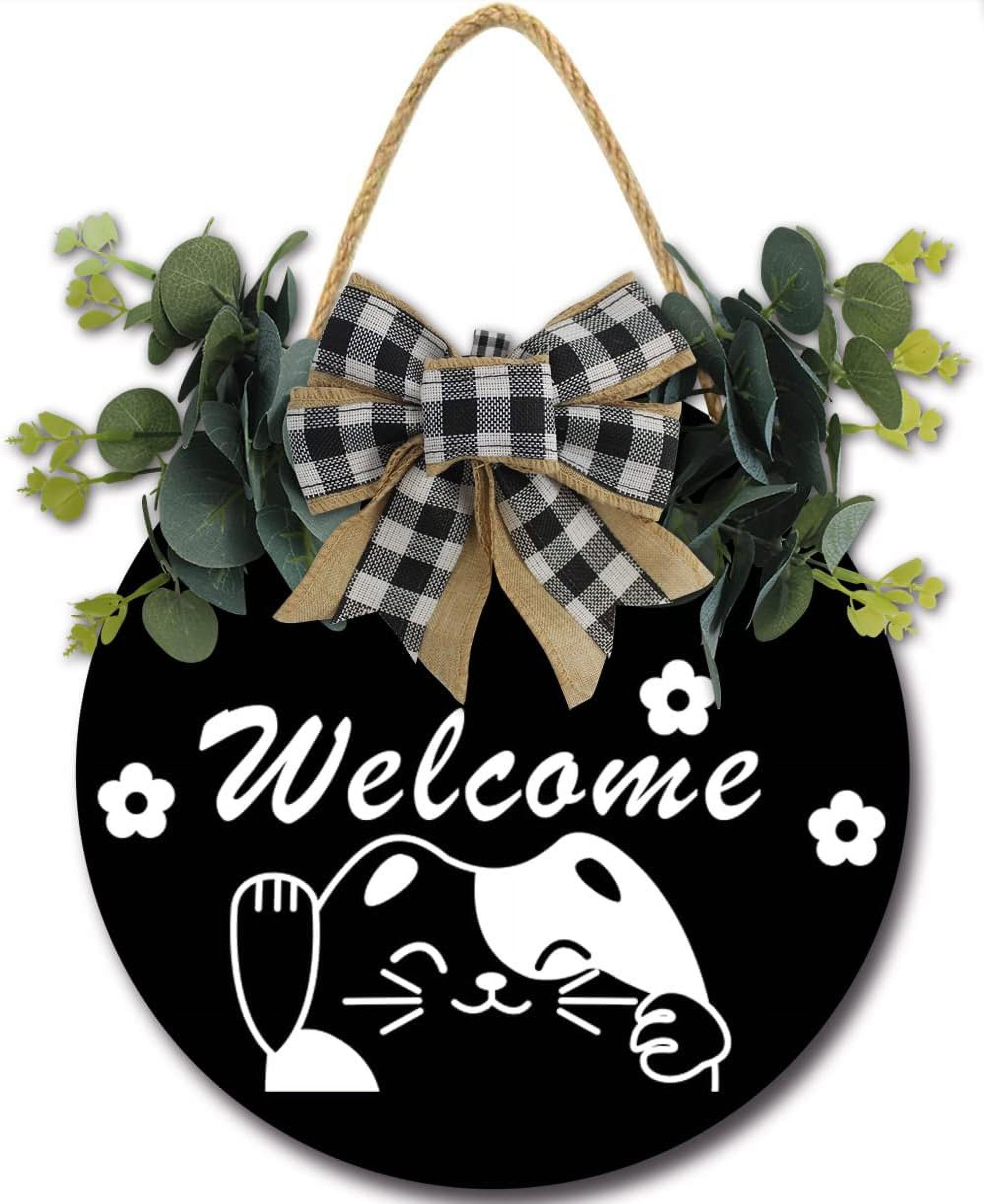 Welcome Sign for Front Door, Hello Sign with Greenery Decor Round Wood ...