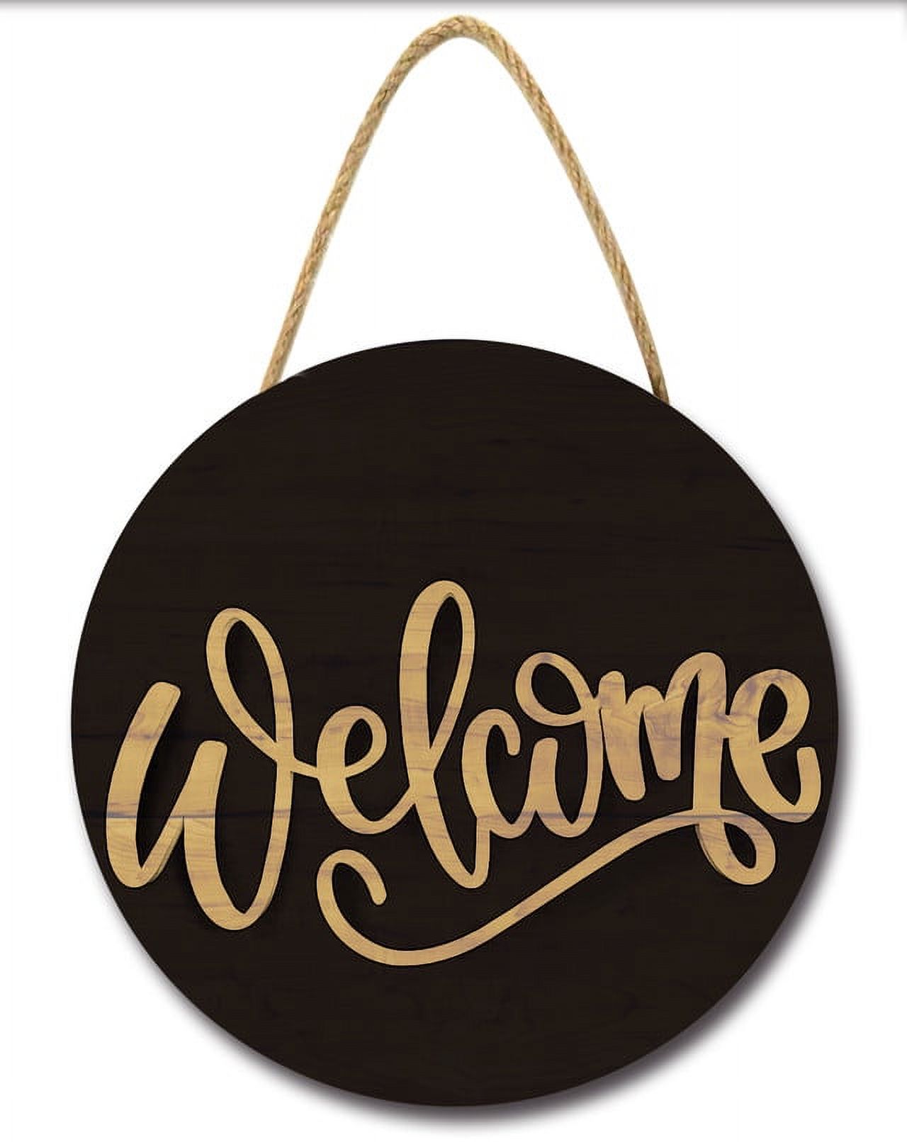 Welcome Sign for Front Door, Hello Sign with Greenery Decor Round Wood ...