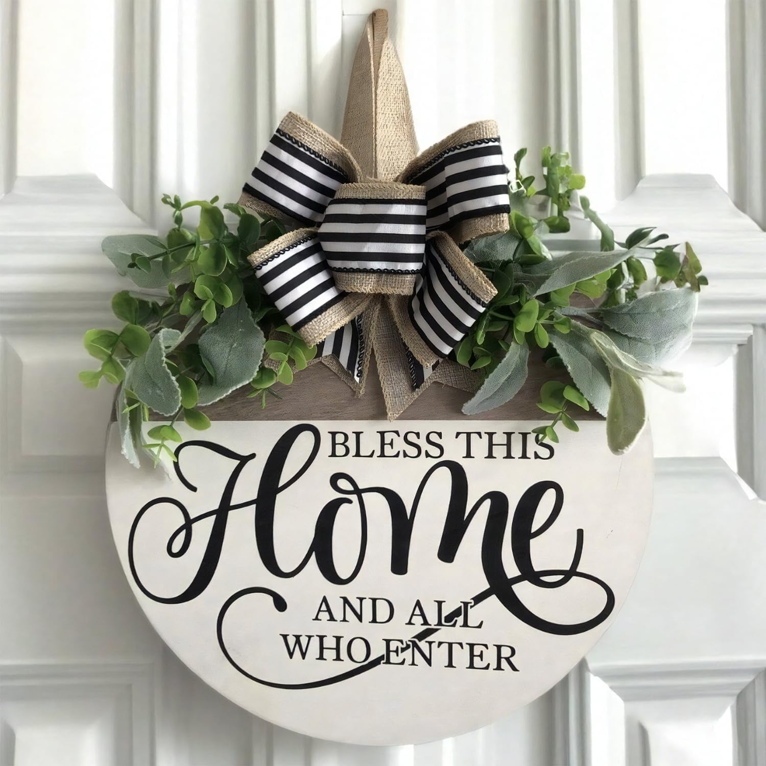 Welcome Sign for Front Door, Rustic Round Wood Wreaths Wall Hanging ...