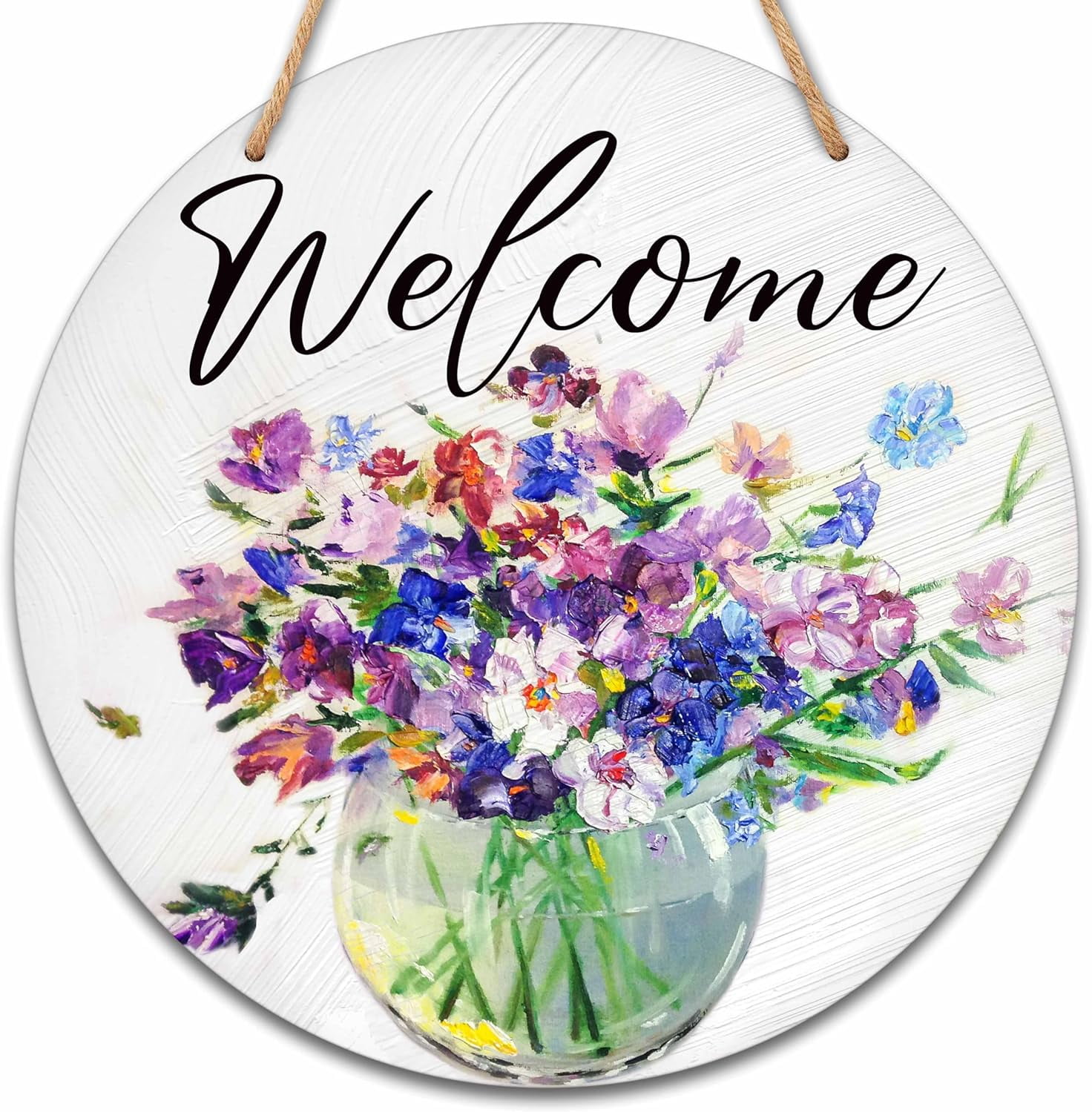Welcome Sign for Front Door, Spring Round Hanging Sign With Rope ...