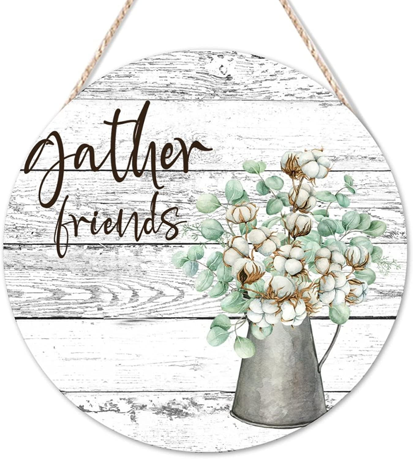 Welcome Sign Gather Friends Round Wooden Signs Rustic Spring Kapok ...