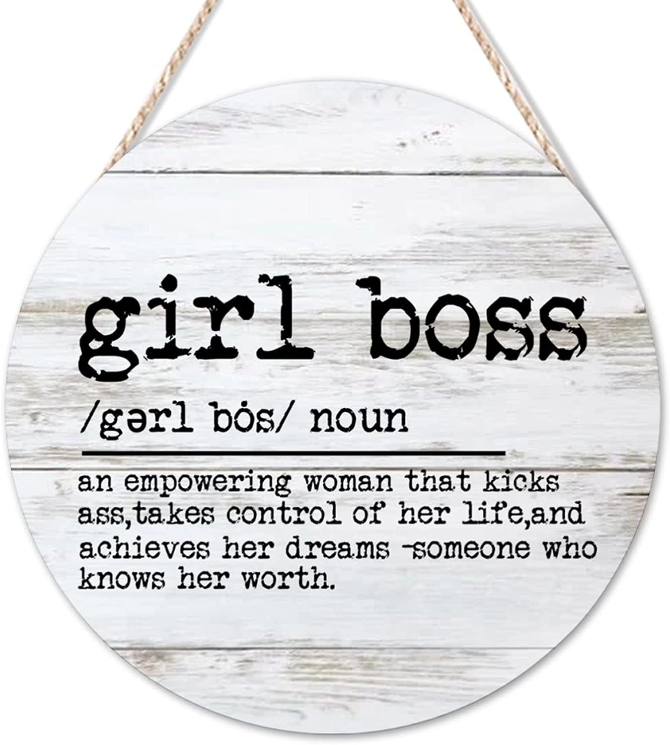 Welcome Sign Girl Boss Definition Round Wooden Sign Retro Word ...