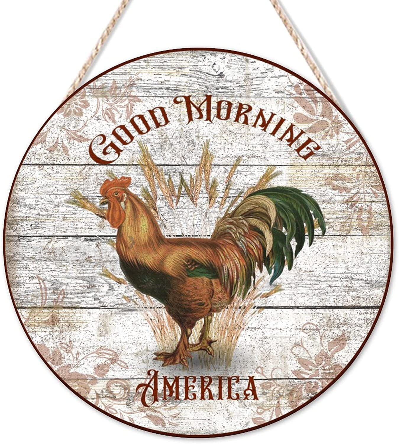 Welcome Sign Good Morning America Round Wood Sign Classic Farm Sweet ...