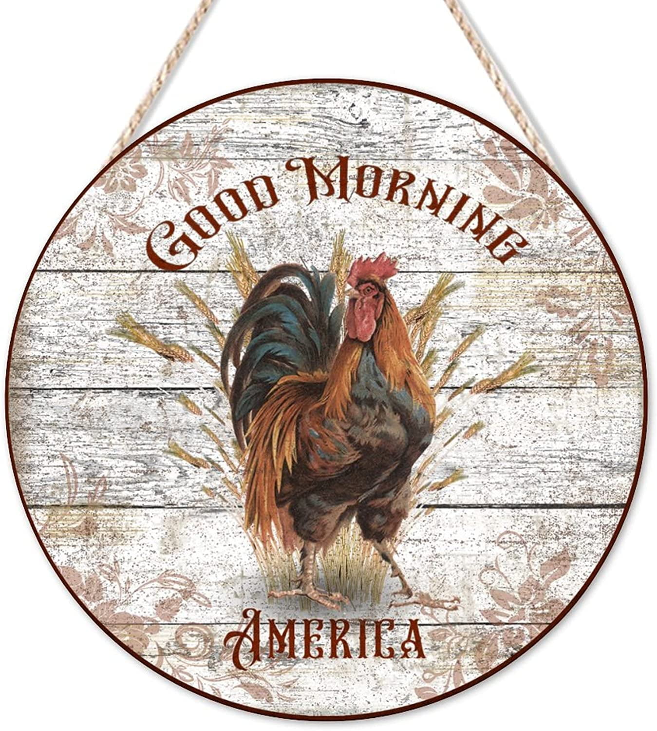 Welcome Sign Good Morning America Round Wood Sign Retro Farm Life Wood ...