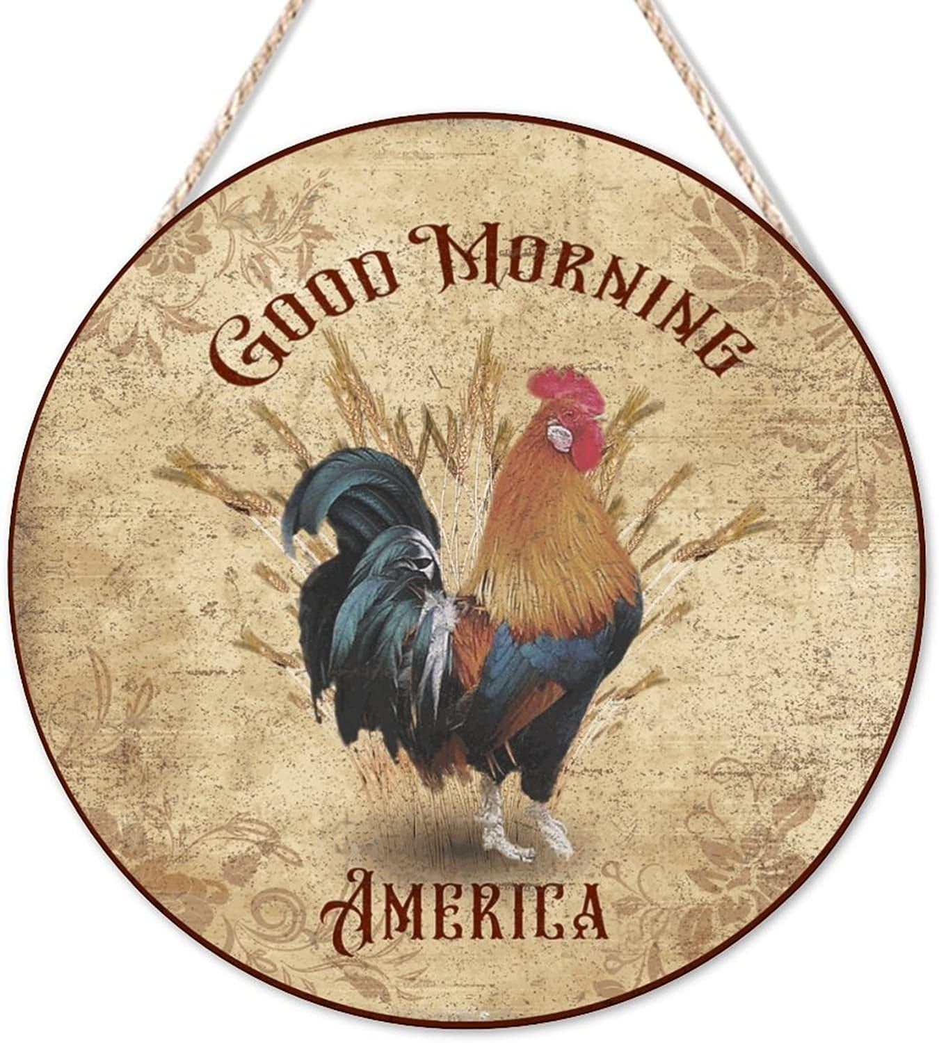 Welcome Sign Good Morning America Round Wood Signs Farm Chicken Wood ...