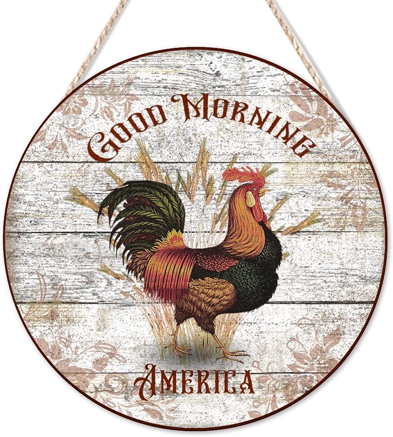 Welcome Sign Good Morning America Round Wooden Sign Rustic Farm Life Wooden Wall Art Signs Wall ...