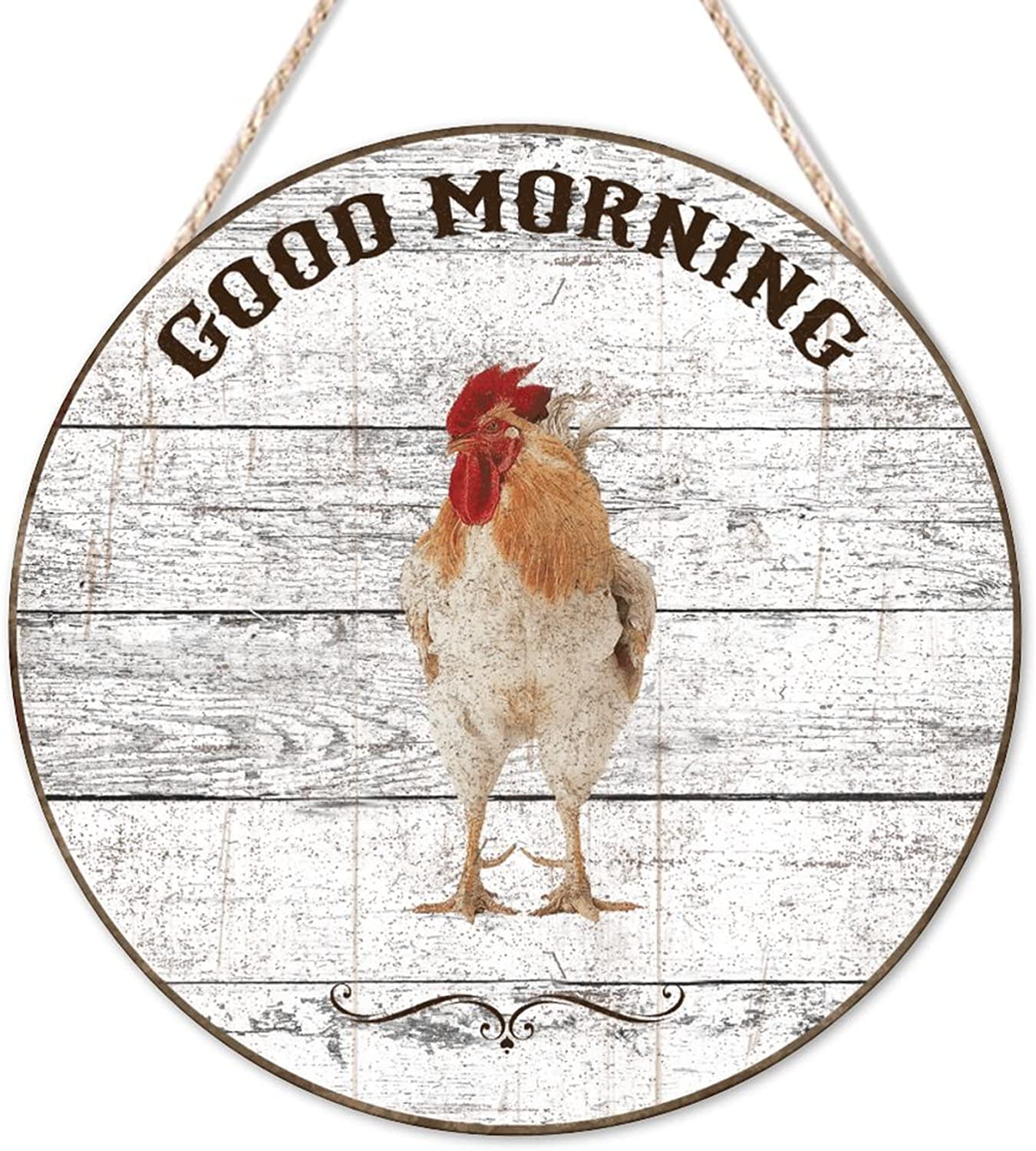 Welcome Sign Good Morning Rooster Round Wood Sign Farmhouse Farm ...
