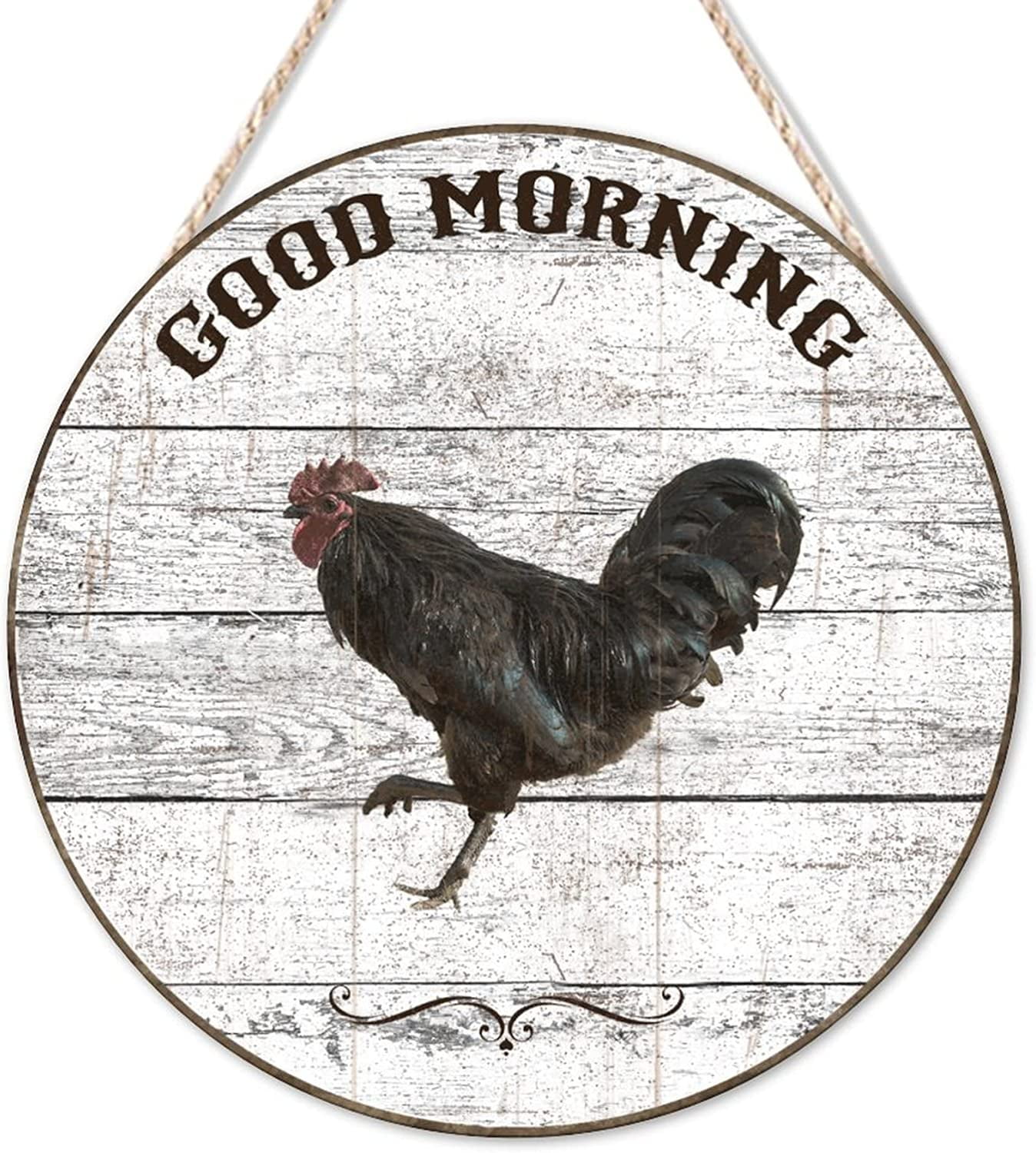 Welcome Sign Good Morning Rooster Round Wood Sign Rustic Farm Chicken ...