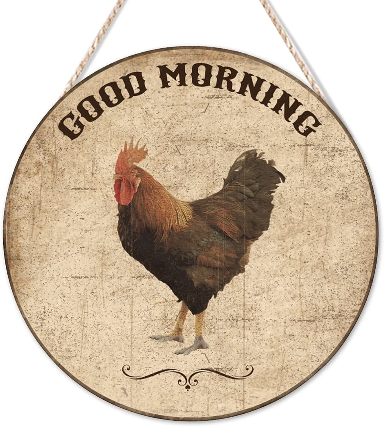 Welcome Sign Good Morning Rooster Round Wooden Sign Farm Life Hanging ...