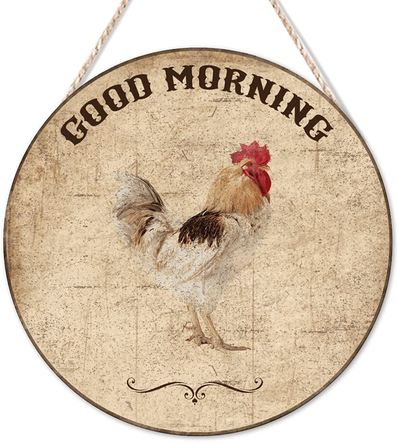 Welcome Sign Good Morning Rooster Round Wooden Signs Farm Chicken ...