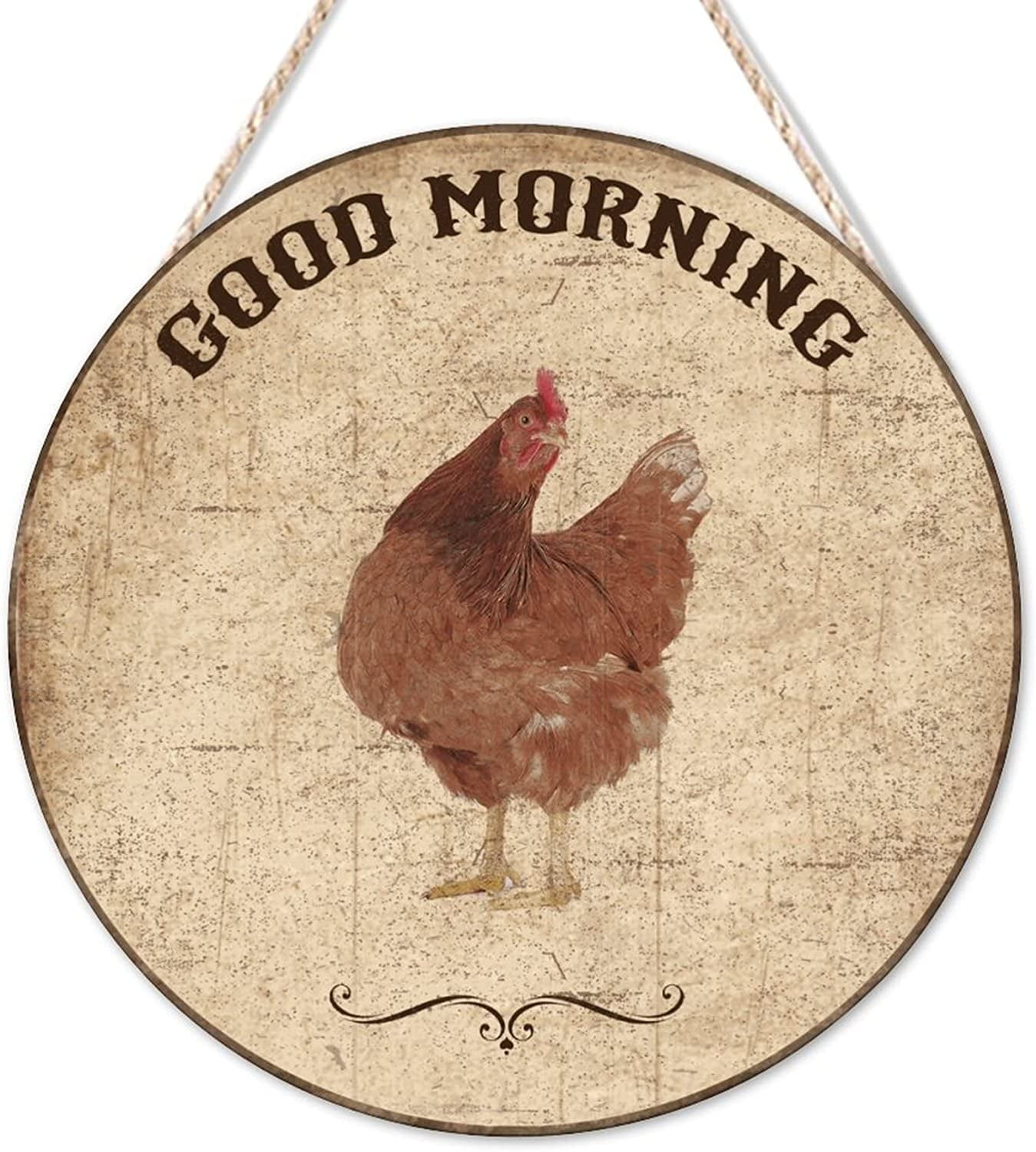 Welcome Sign Good Morning Rooster Round Wooden Sign Vintage Farm Sweet ...