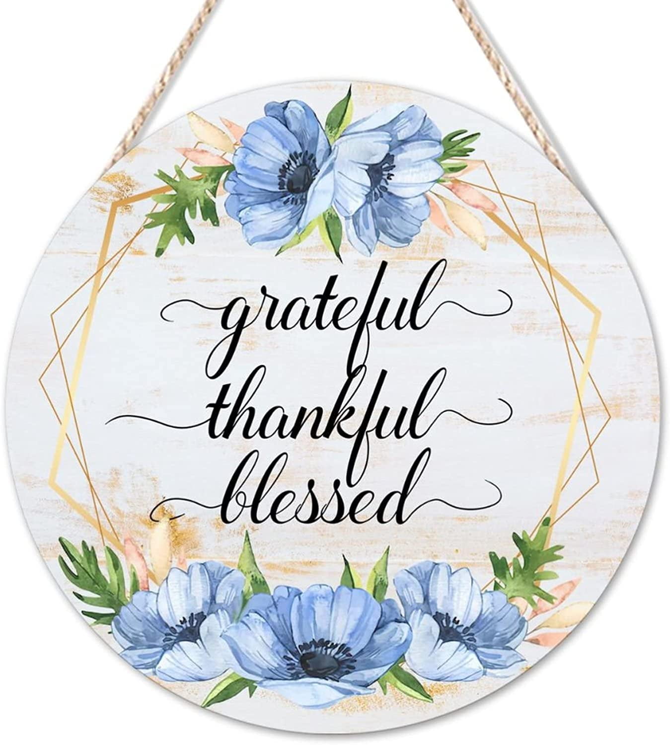 Welcome Sign Grateful Thankful Blessed Round Wood Sign Retro Spring ...